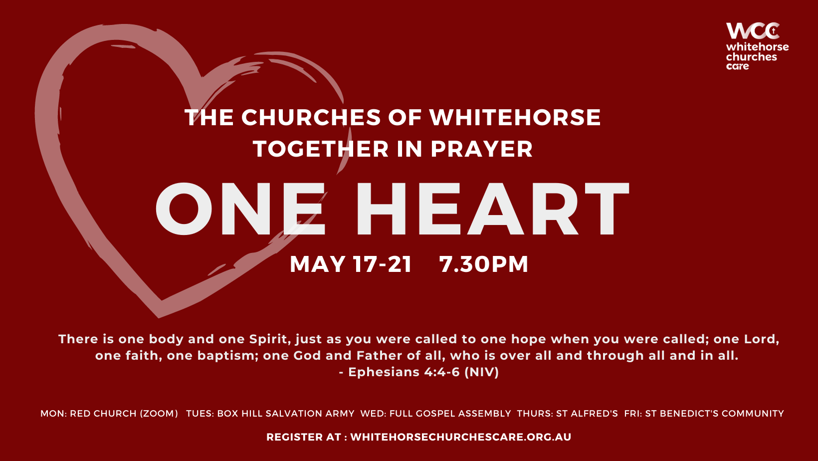 One Heart - The Churches of Whitehorse Together in Prayer | Box Hill ...